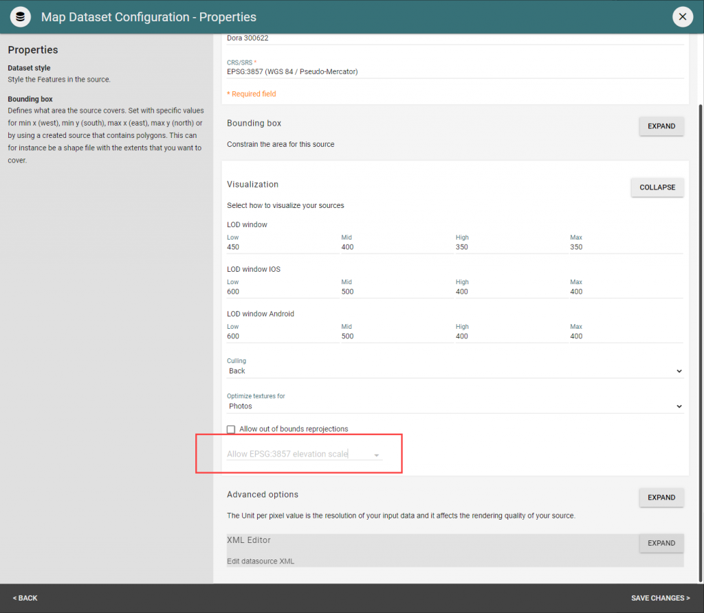 Elevation scaling on EPSG:3857 – OpenCities Planner Guide